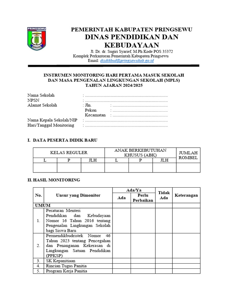 Instrumen Monitoring MPLS Ta. 2024-2025 | PDF