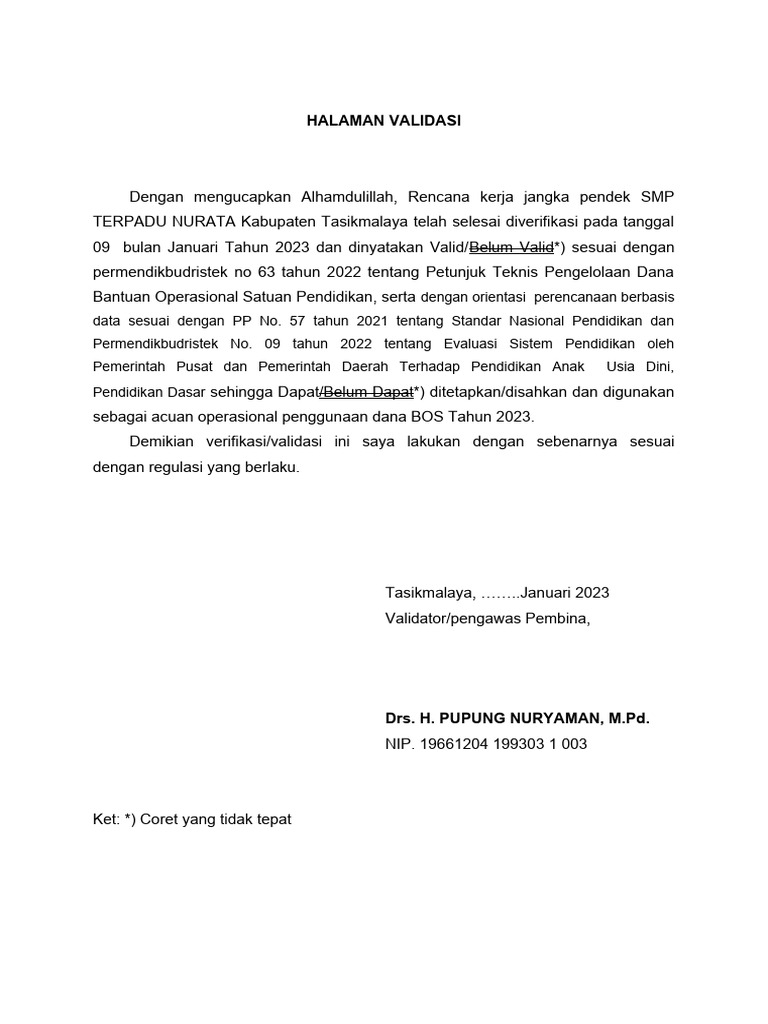 Lembar Validasi RKT - RKAS 2023 | PDF