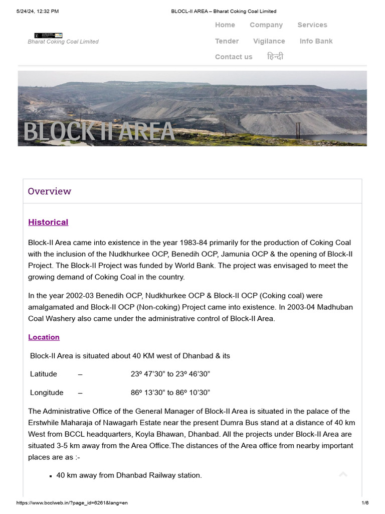 BLOCL-II AREA - Bharat Coking Coal Limited | PDF | Coal Mining | Mining