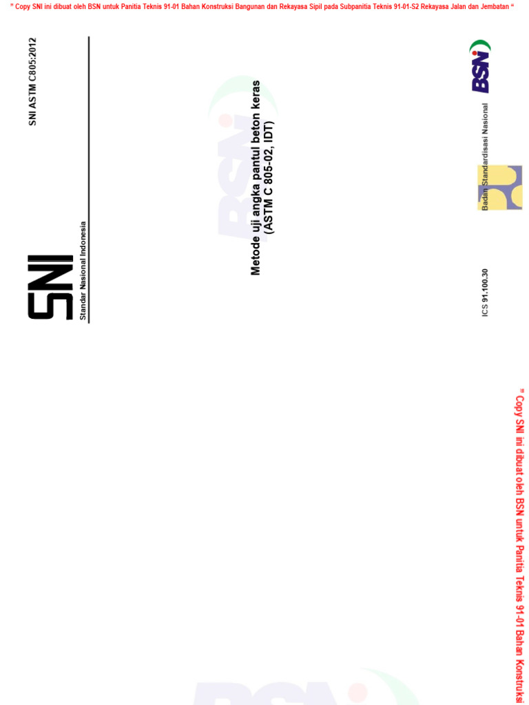 SNI ASTM C805-2012 (Uji Angka Pantul Beton Keras) | PDF