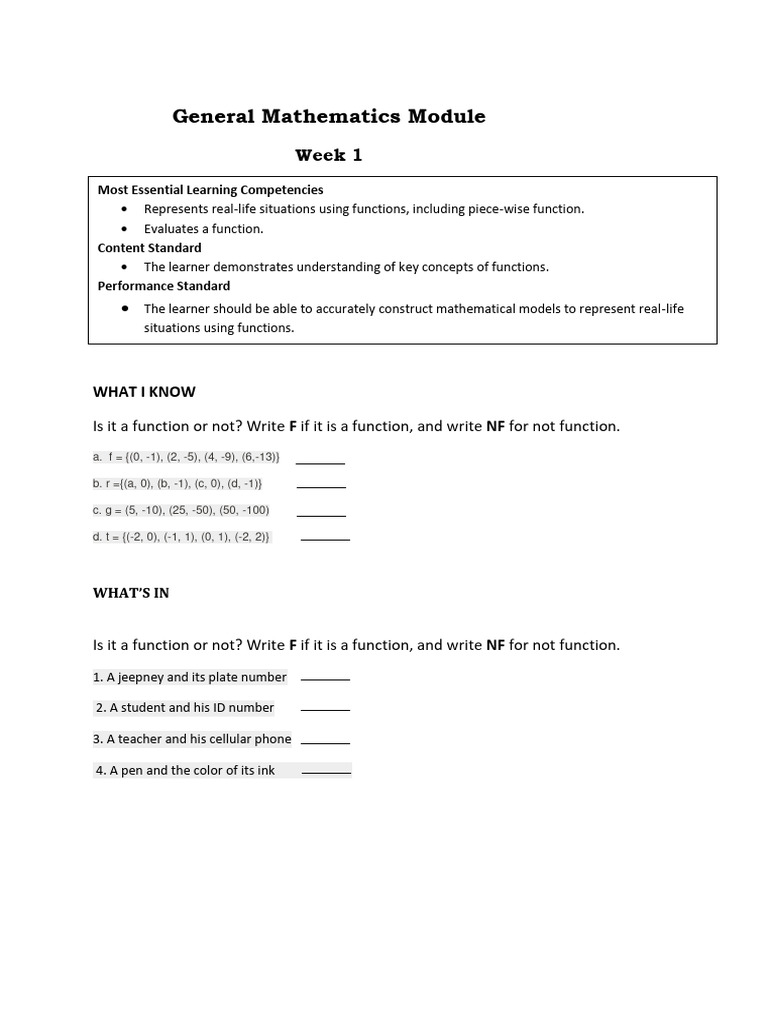 Genmath Module-1-Functions | PDF | Function (Mathematics) | Set (Mathematics)