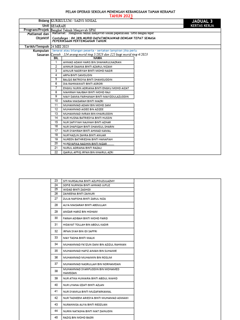 Jadual 3 Teknik Menjawab SPM | PDF