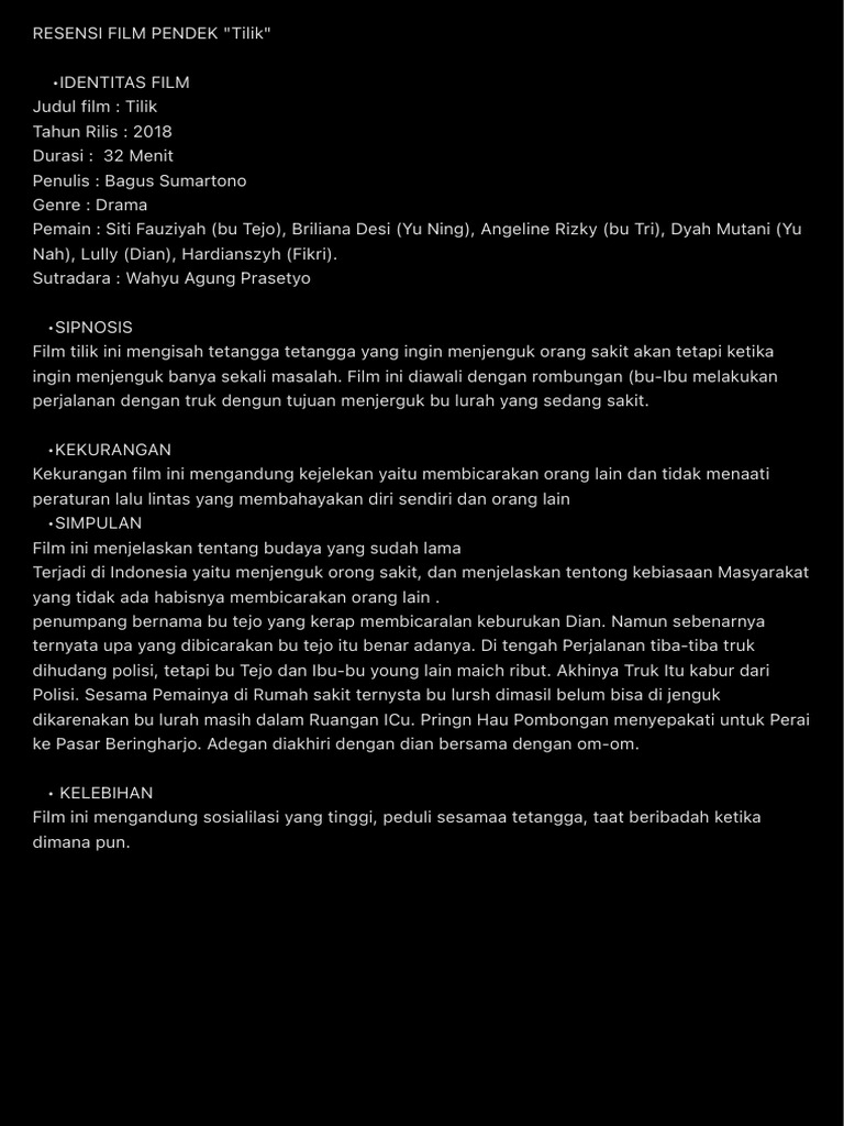 Resensi Film Pendek Tilik | PDF