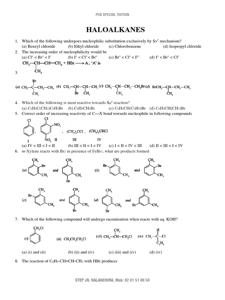 Haloalkanes MCQ | PDF | Chemical Compounds | Unit Processes