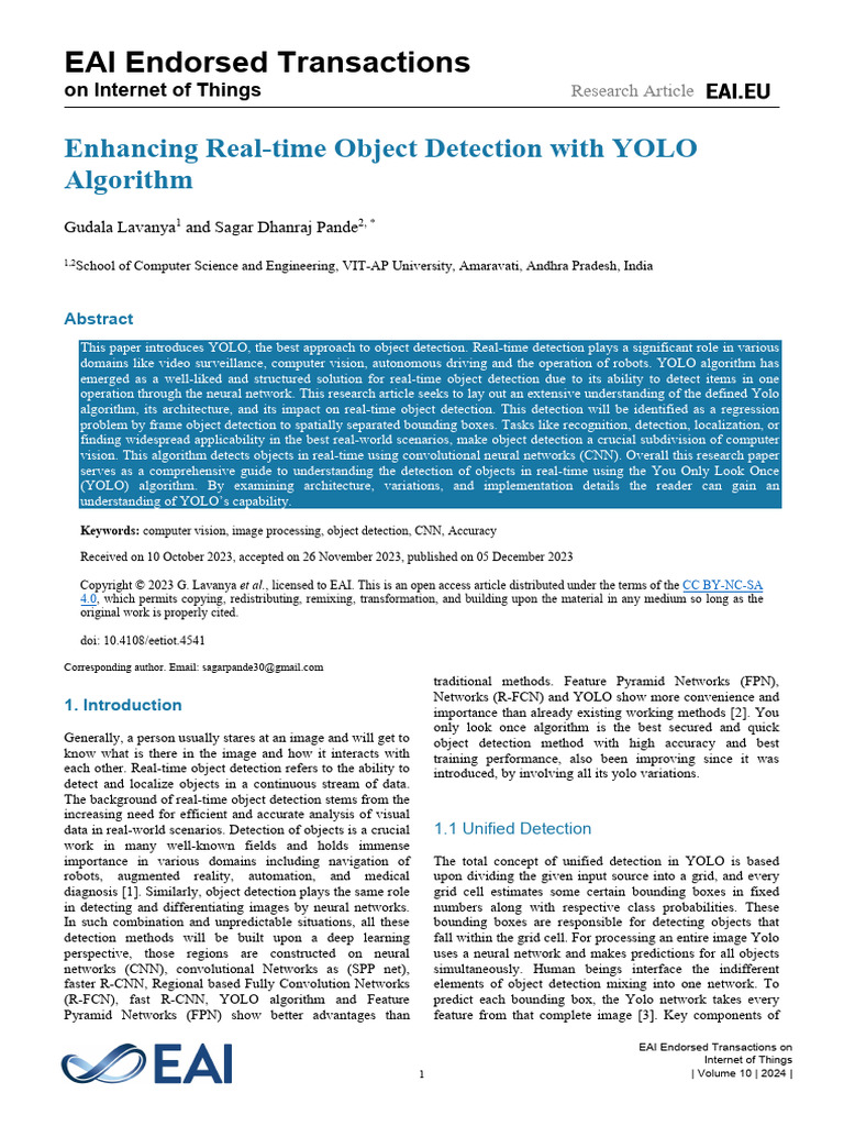 Enhancing Real-Time Object Detection With YOLO Alg | PDF | Deep Learning | Computer Vision