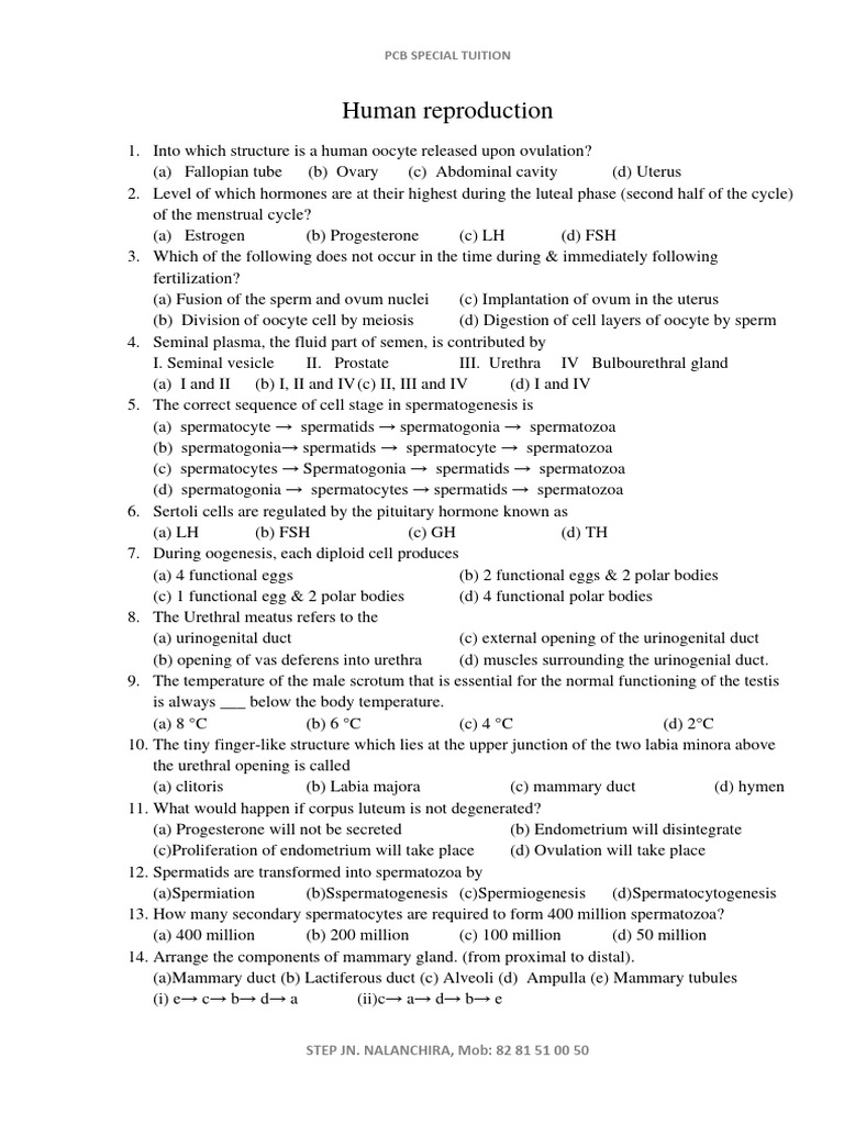 human reproduction mcq | PDF