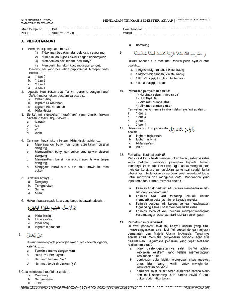 SOAL PTS Genap Kelas 8 2023 | PDF
