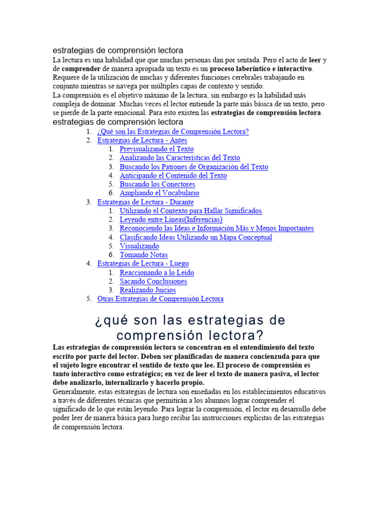 Estrategias Efectivas de Comprensión Lectora | PDF | Comprensión ...