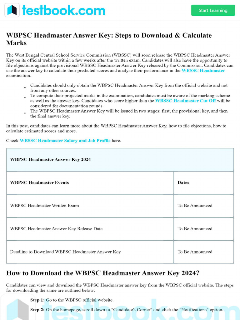 WBPSC Headmaster Answer Key - Steps To Download & Calculate Marks | PDF