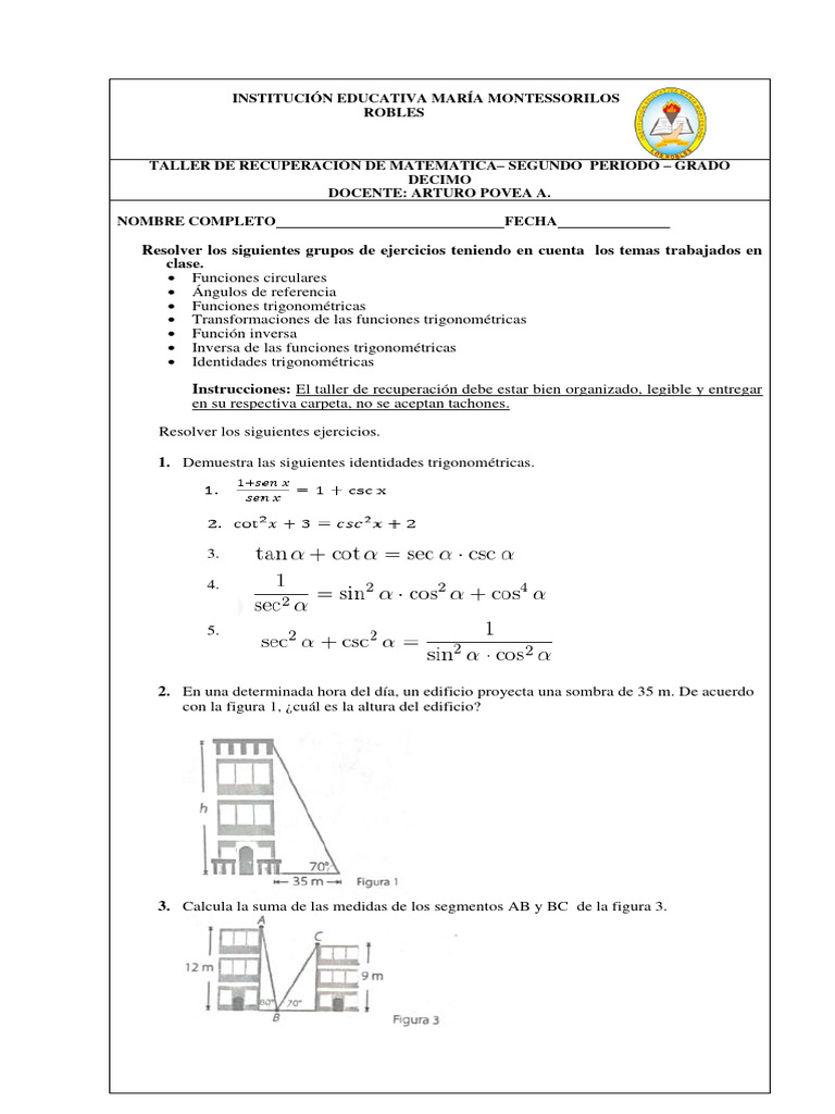 Taller de Recuperación de Matematica - Decimo - Ii Período | PDF | Ciencia y matemáticas