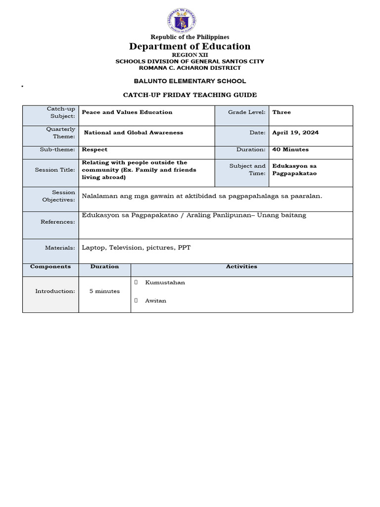 Catch Up Friday-Teaching Guide | PDF