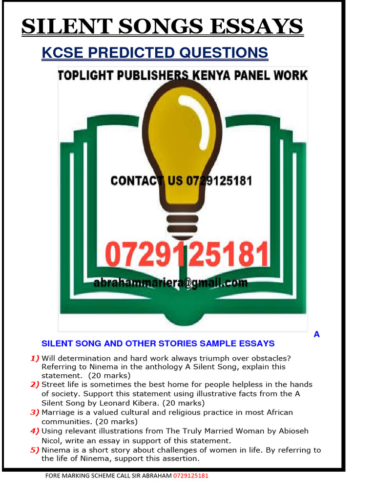 KCSE Essay Questions on Silent Song | PDF | Art | General Fiction