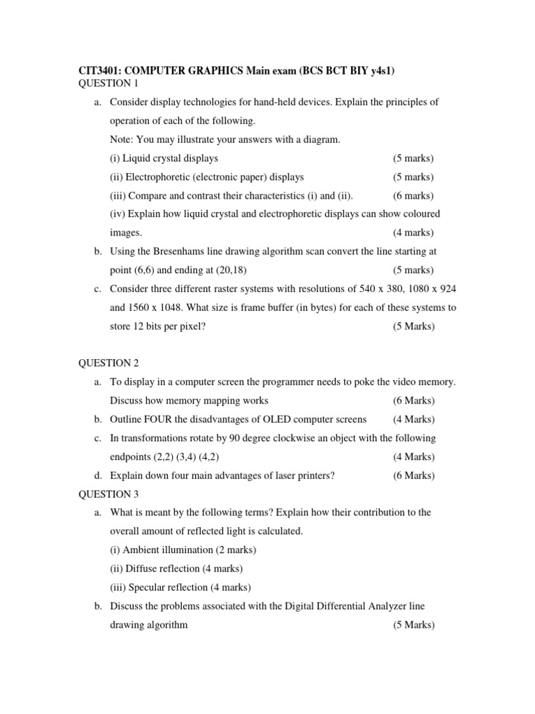 Cit3401 Computer Graphics | PDF | Computer Graphics | Film And Video ...