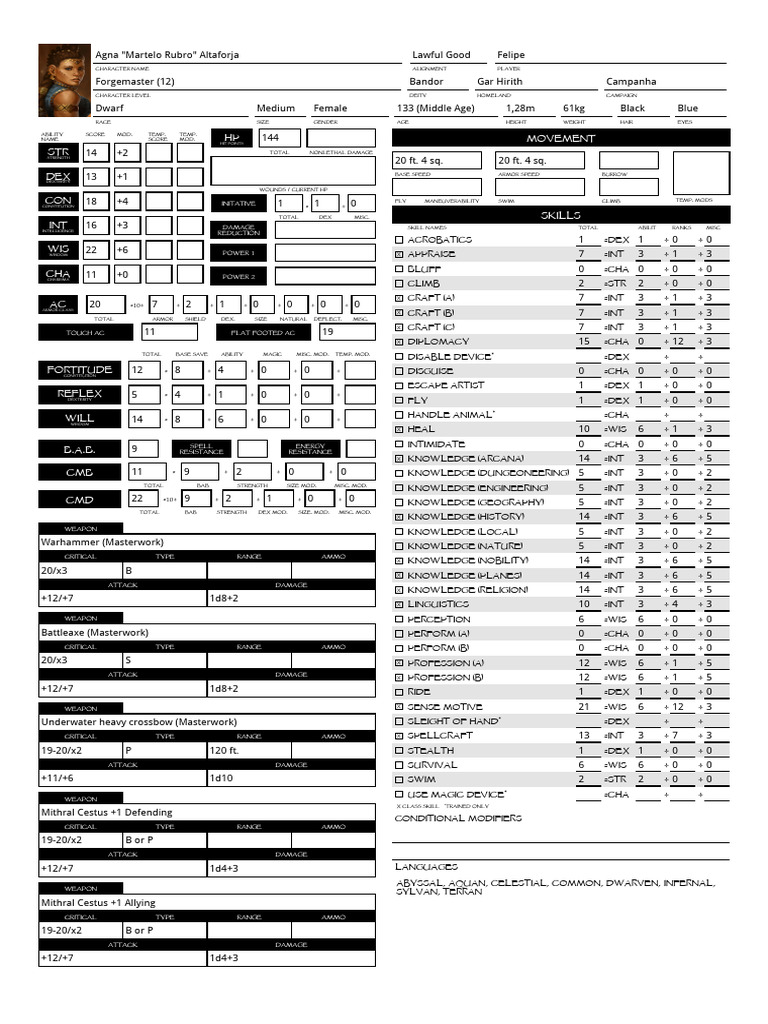 Dwarf Forgemaster Character Sheet | PDF