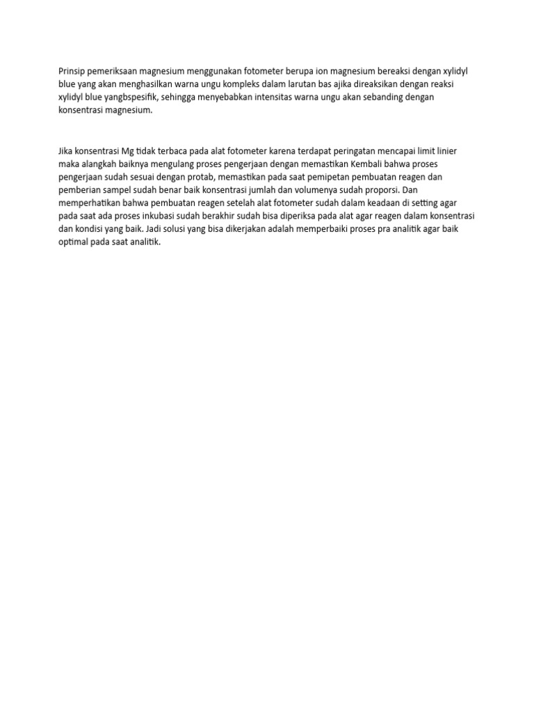 Prinsip pemeriksaan magnesium menggunakan fotometer berupa ion ...