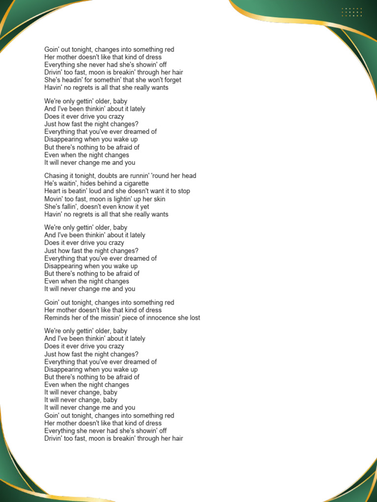Night Changes: One Direction Lyrics | PDF
