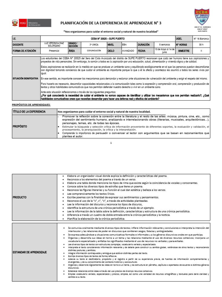 Eda 3 Tercero Comunicación Pdf Poesía Aprendizaje