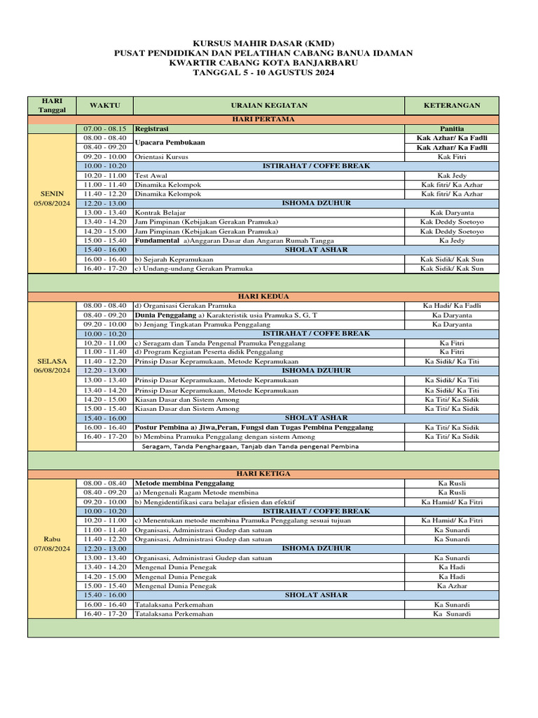 Jadwal KMD Banjarbaru VX 2024 | PDF
