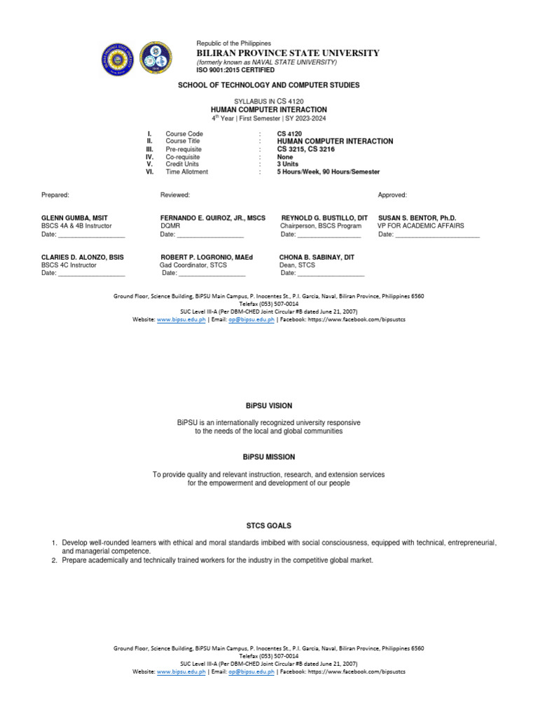 Syllabus On Human Computer Interaction | PDF | Human–Computer Interaction | Usability