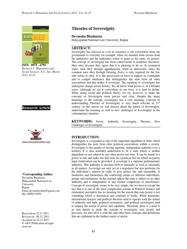 theory of sovereignty | PDF | Sovereignty | State (Polity)