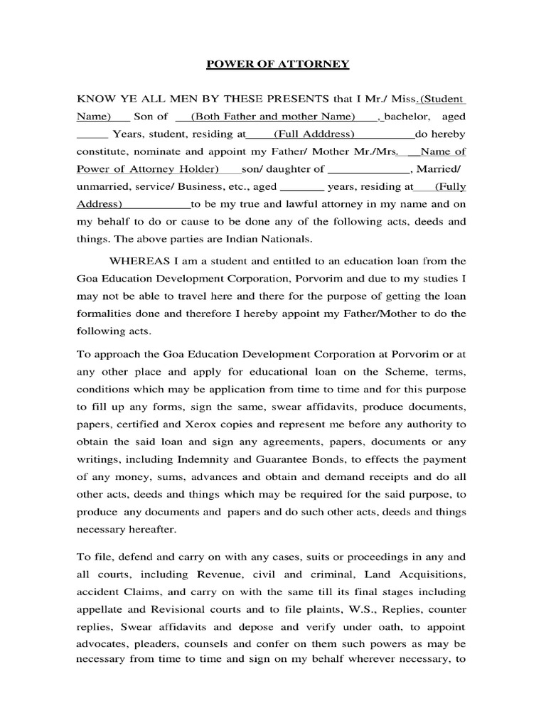 Power of Attorney Format | PDF