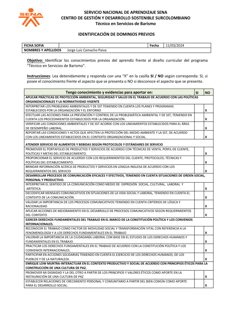Formato para Identificación de Conocimientos Previos JORGE LUIS CAMACHO PAIVA | PDF | café ...