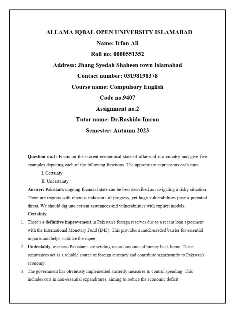 Aiou Compulsory English Assignment 2 | PDF | Cost Of Living | Nursing