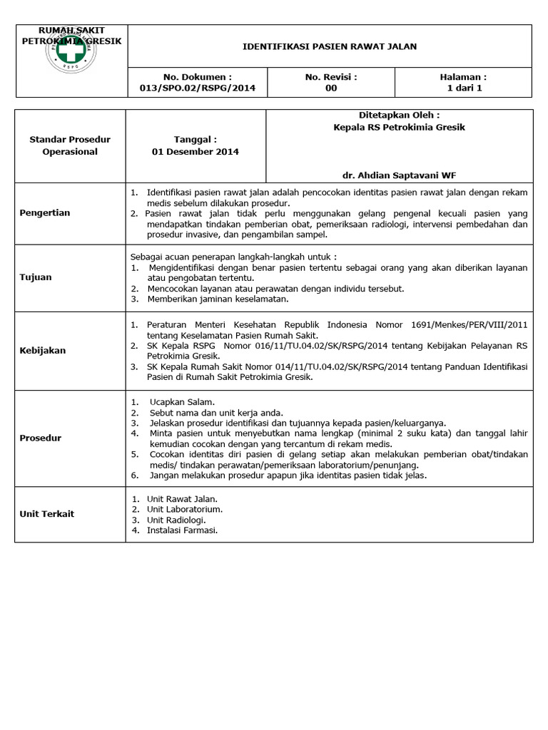 013-Spo.02-Rspg-2014 Identifikasi Pasien Rawat Jalan | PDF | Pengembangan Diri | Sains & Matematika