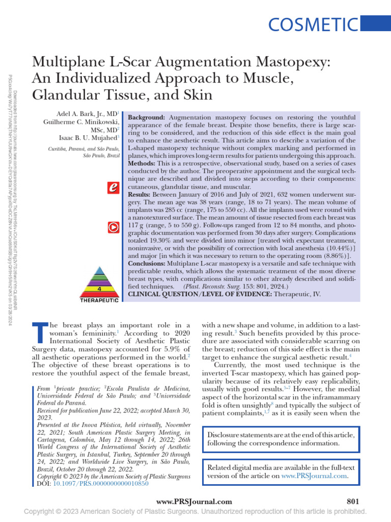 Multiplane L Scar Augmentation Mastopexy An.9 | PDF | Surgery ...