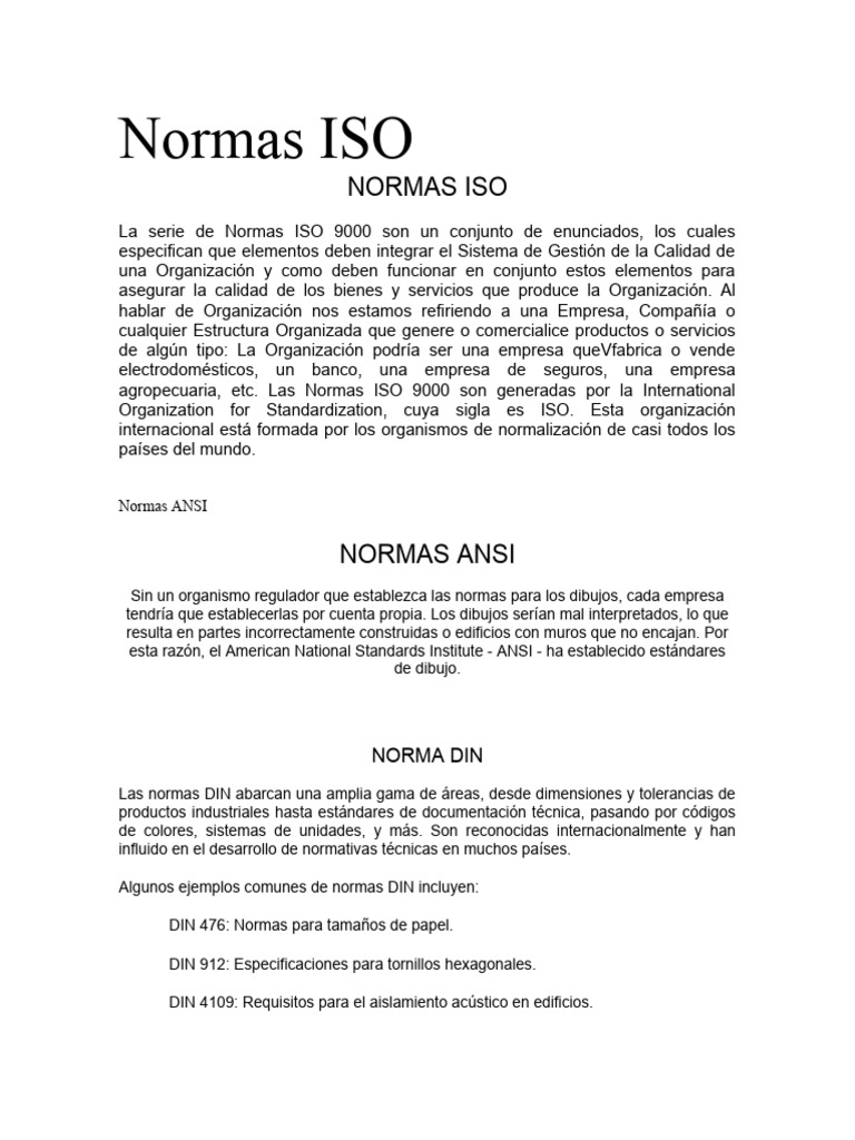 Normas ISO, ANSI y DIN: Guía Completa | PDF | Organización ...
