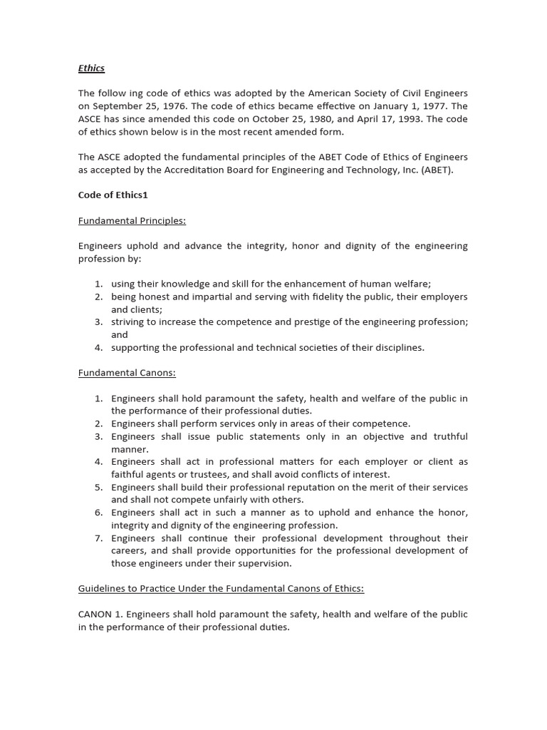 Code of Ethics1 | PDF | Engineer | Employment
