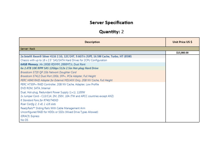 Server Specifications | PDF