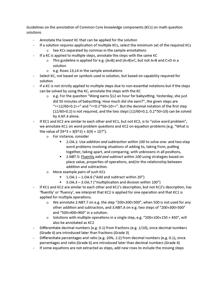 Appen Guidelines Common Core Knowledge Components v1.0 | PDF | Ratio ...