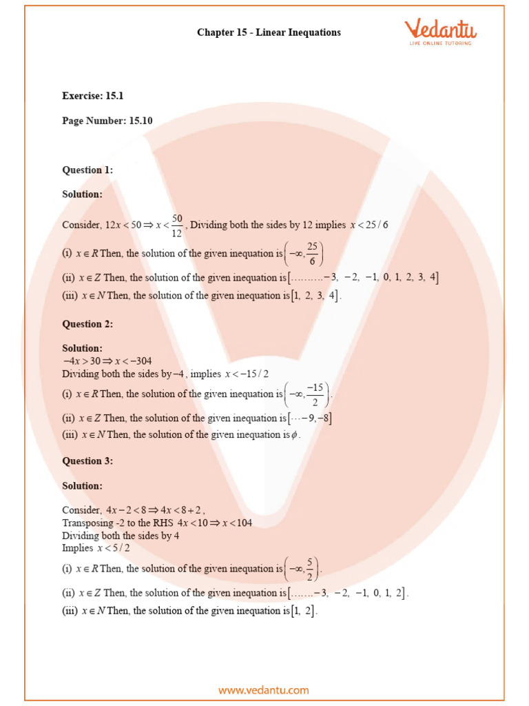 RD Sharma Class 11 Solutions Chapter 15 - Linear Inequations (Ex 15.1) Exercise 15.1 - Free PDF ...
