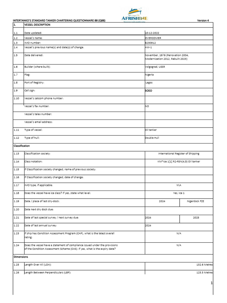 Overcomer - Q88 - 2023 | PDF | Oil Tanker | Ships