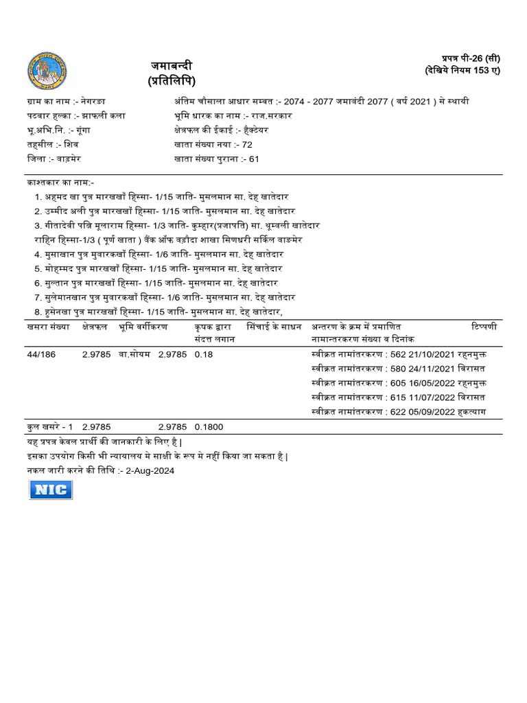 44-186 - Jamabandi | PDF
