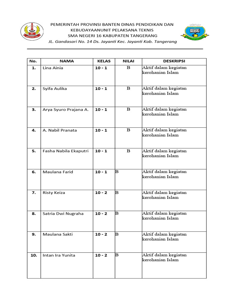 Aktivitas Kerohanian Islam Siswa SMA 16 Tangerang | PDF