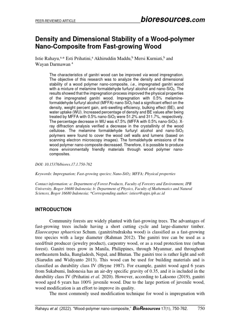 1 - Density and Dimensional Stability of A Wood-Polymer Nano-Composite ...