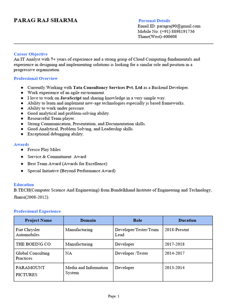 Parag CV | PDF | Application Software | World Wide Web