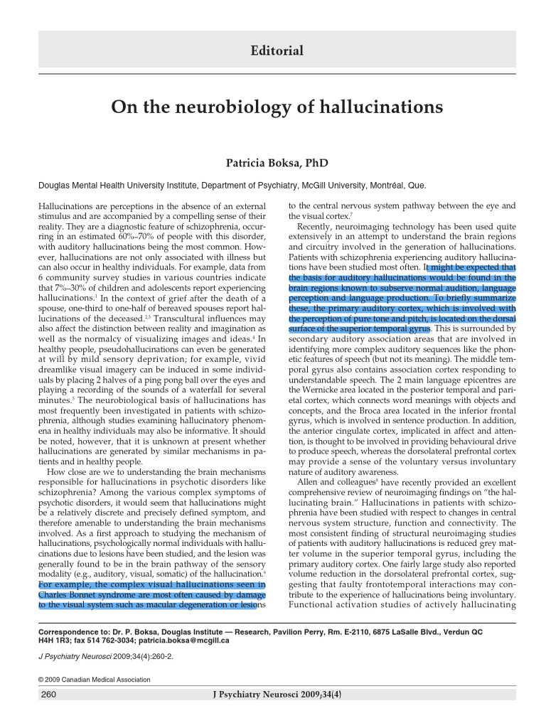 0340260 | PDF | Hallucination | Schizophrenia