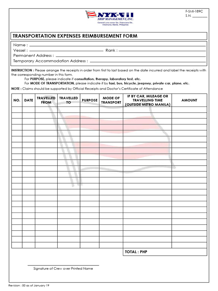 Transportation Expenses Reimbursement Form | PDF