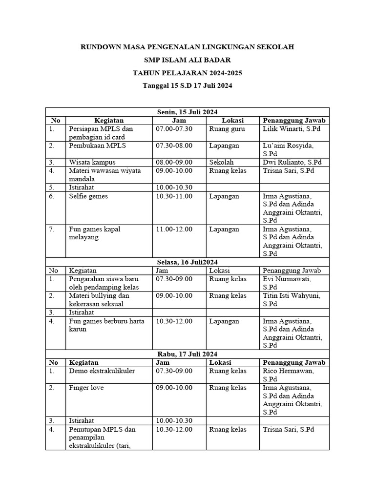 Rundown MPLS SMP Islam Ali Badar | PDF