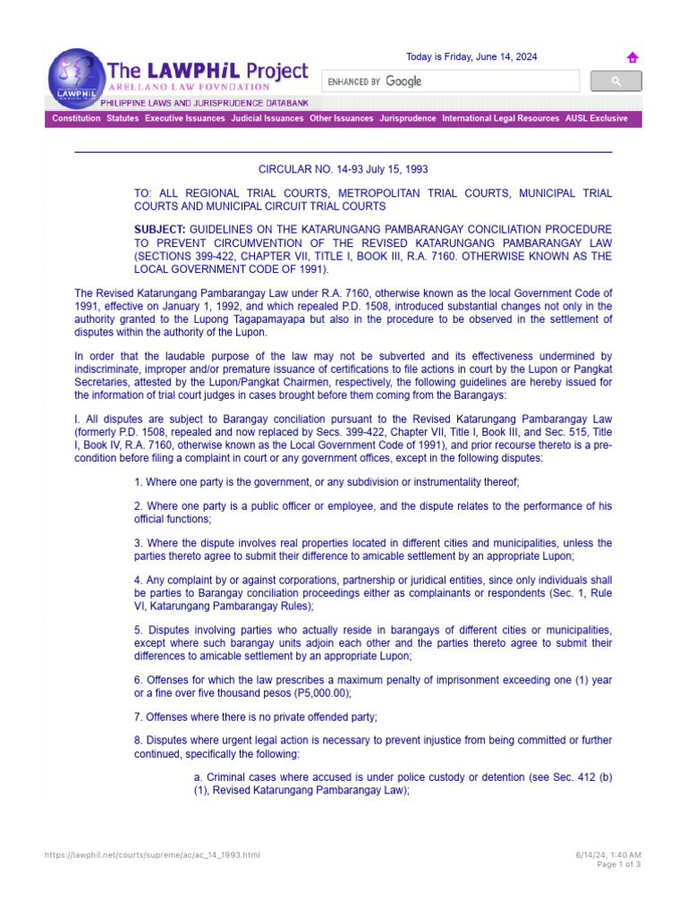 Barangay Conciliation Guidelines | PDF | Mediation | Complaint
