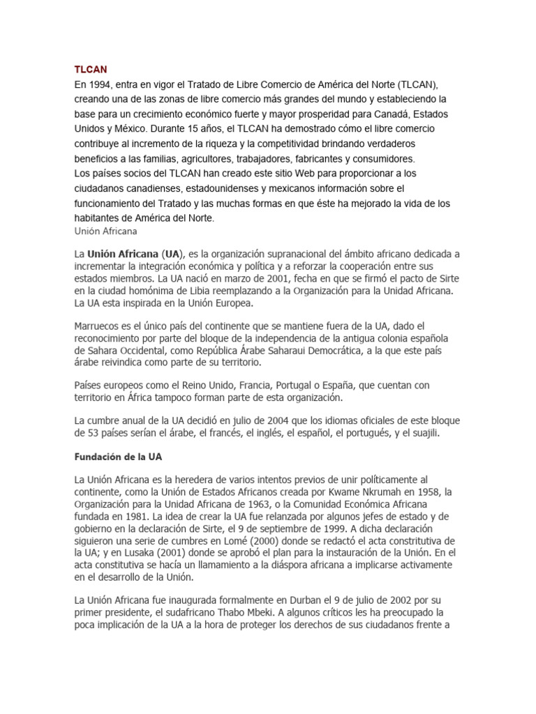 TLCAN | PDF | Unión Africana | Relaciones Internacionales