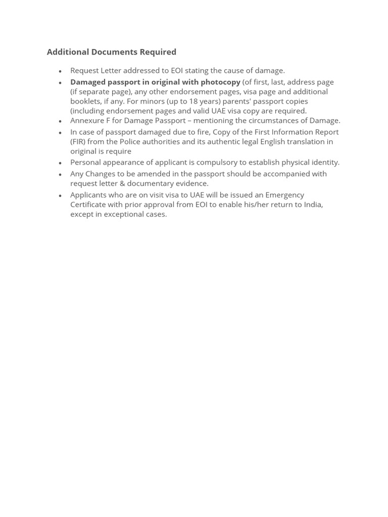 Damage Passport - Required Documents | PDF