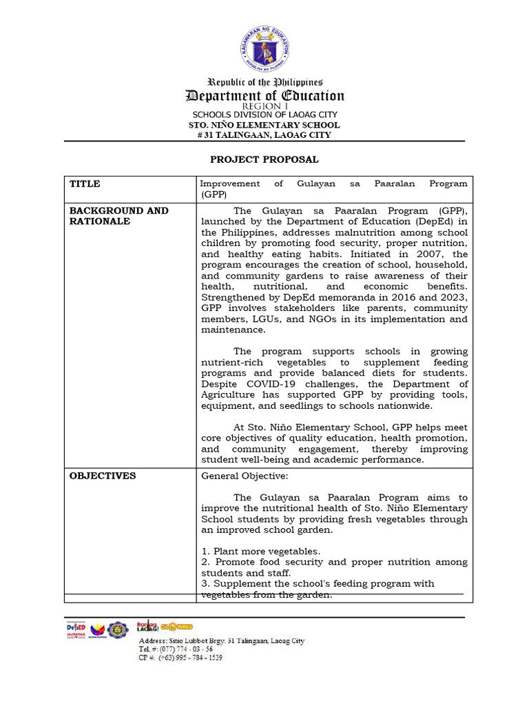 Project Proposal - Gulayan Sa Paaralan Program | PDF | Vegetables ...