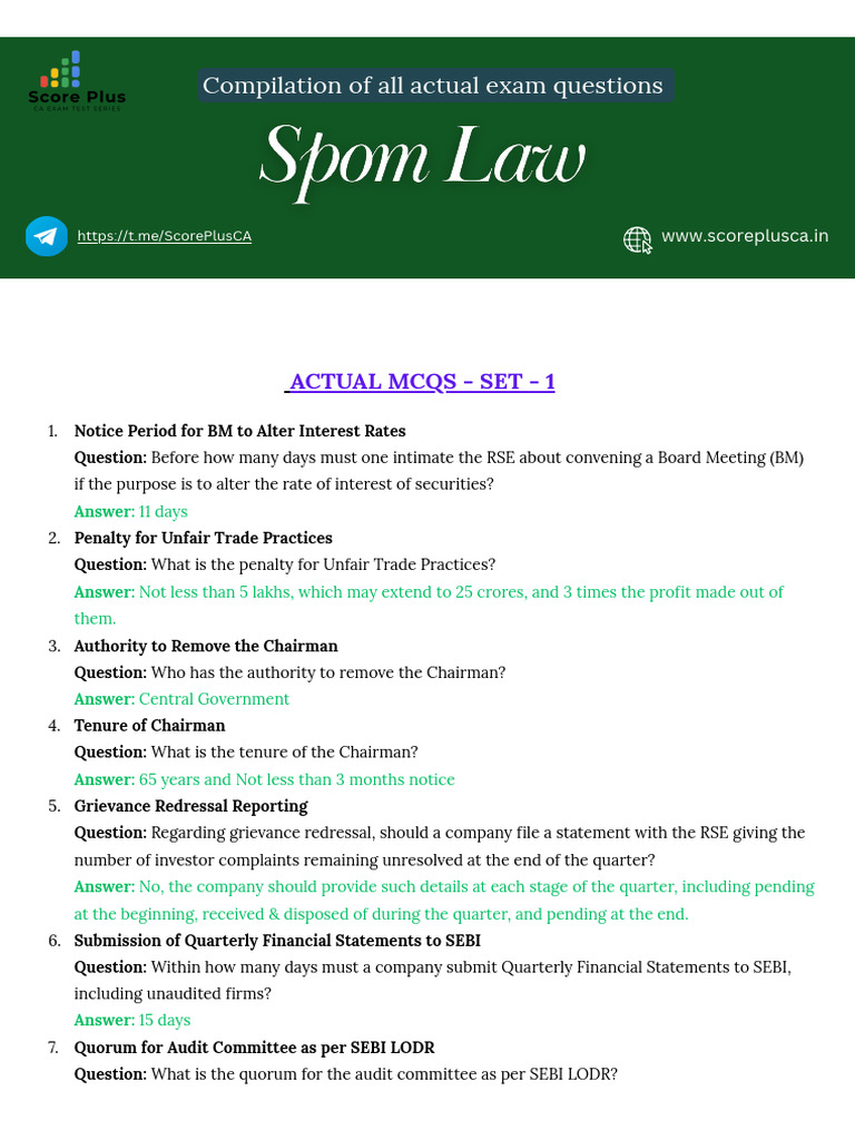 Actual Mcqs Compilation File For Spom Law by Score Plus CA | PDF