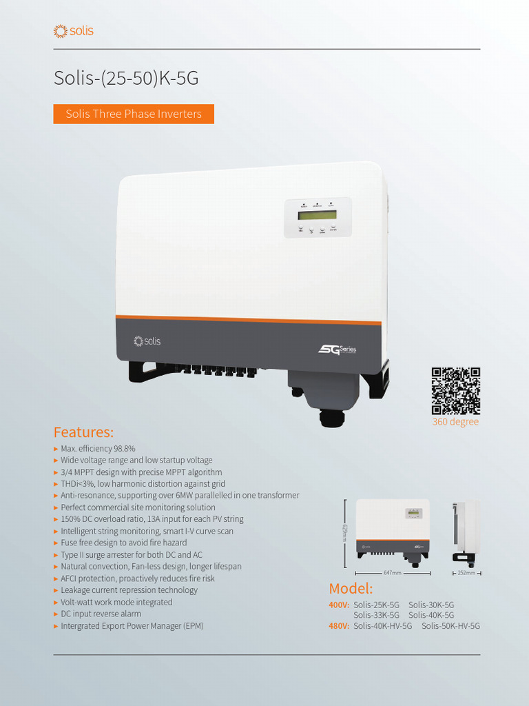 Solis Datasheet Solis - (25-50) K-5G IND V1,0 2022 03 | PDF | Physical Quantities | Manufactured ...
