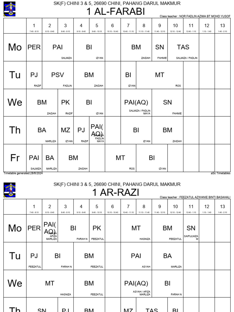 JADUAL KELAS JULAI 2024 | PDF