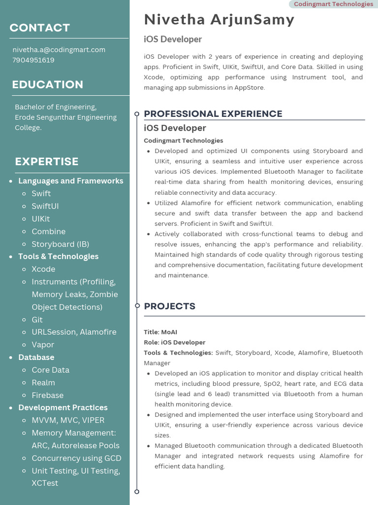 Nivetha - iOS | PDF | Ios | Swift (Programming Language) Nivetha - iOS | PDF | Ios | Swift (Programming Language)